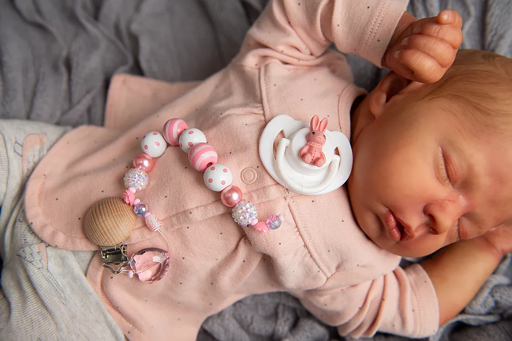Pink bunny paci& clip by Leah Nisbet on Reborns